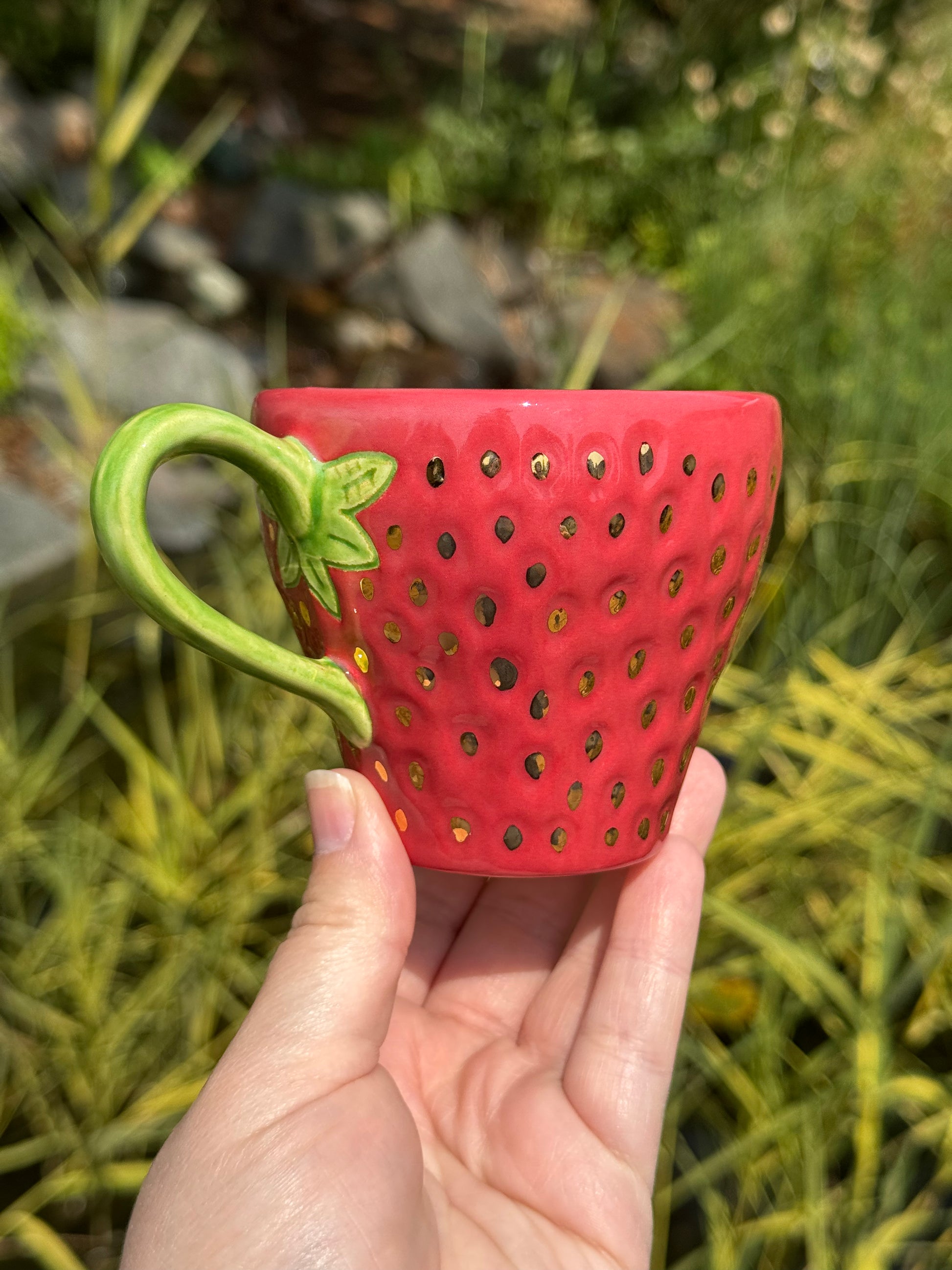 Strawberry Tea Cup with Gold Seeds – Sunroom Ceramics